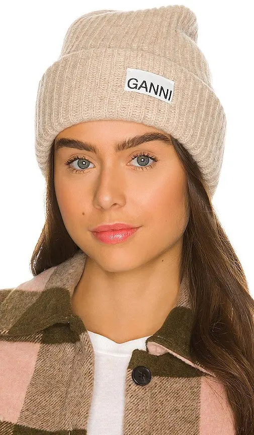 Ganni Knit Beanie In Neutral In Brazilian Sand - 29% Off